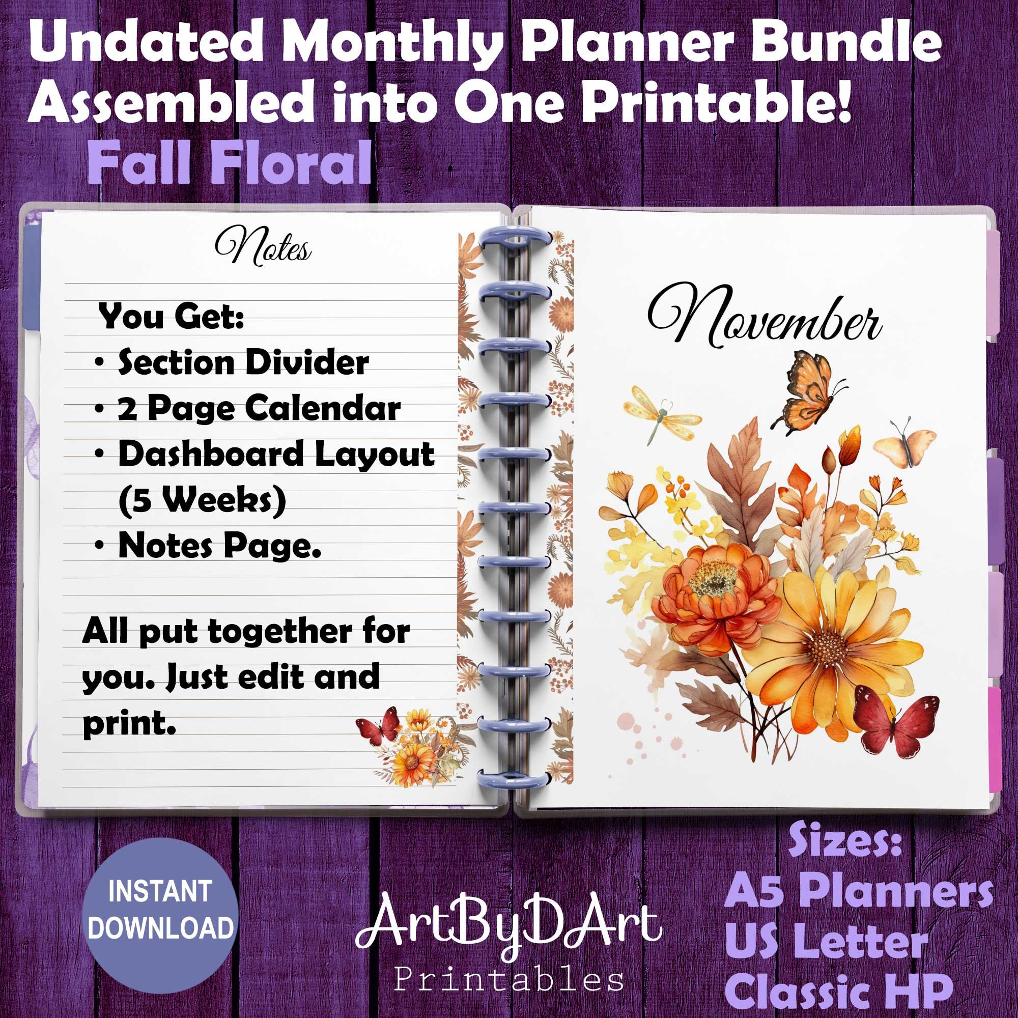 EDITABLE Assembled Full Month Planner Bundle for A5, US Letter, and ...