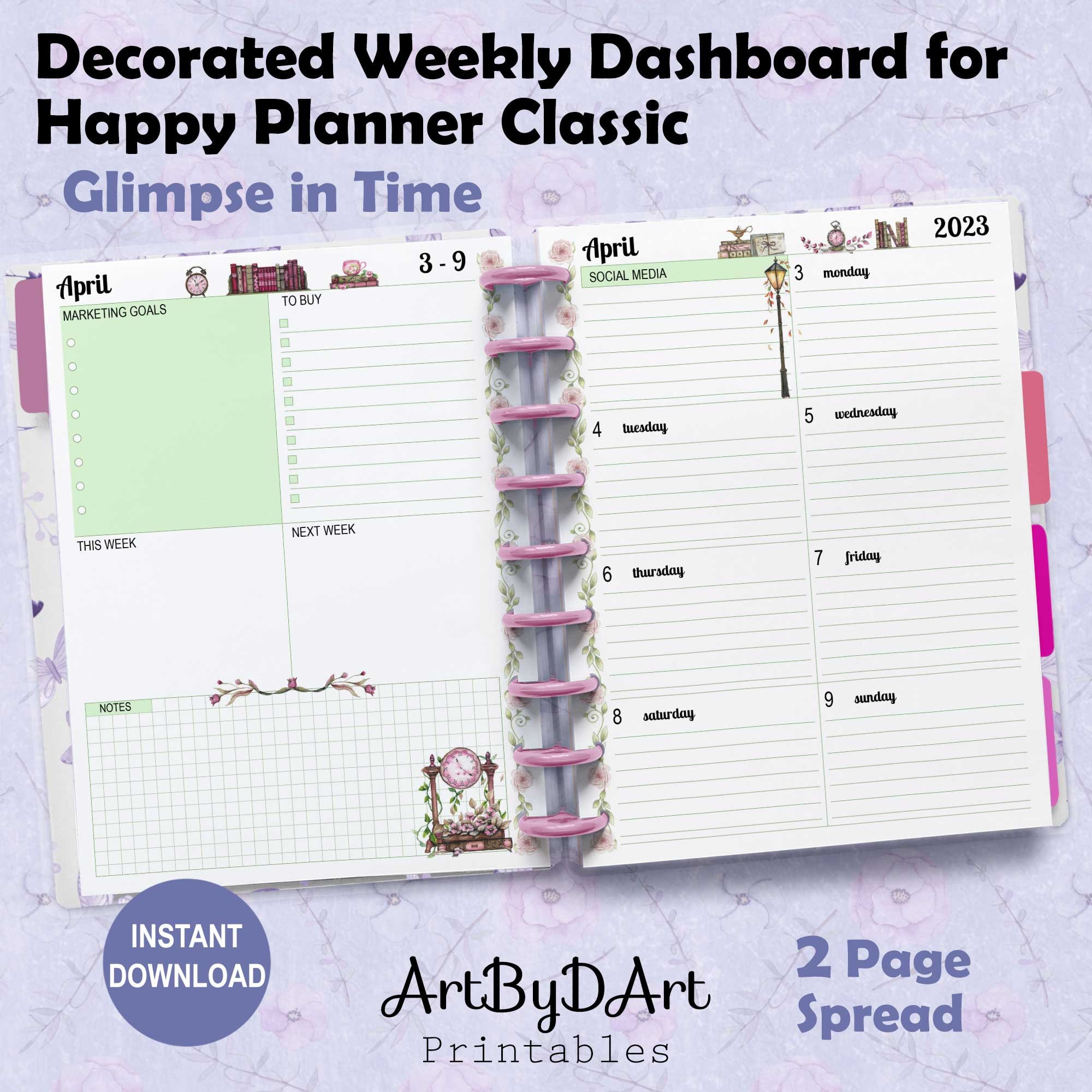 EDITABLE Happy Planner Classic Dashboard Weekly Layout, Victorian ...