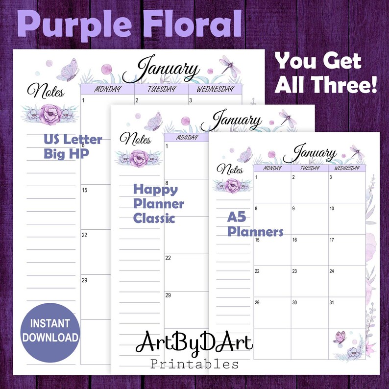 EDITABLE Floral Theme Printable Monthly Calendar for A5, US Letter, and ...