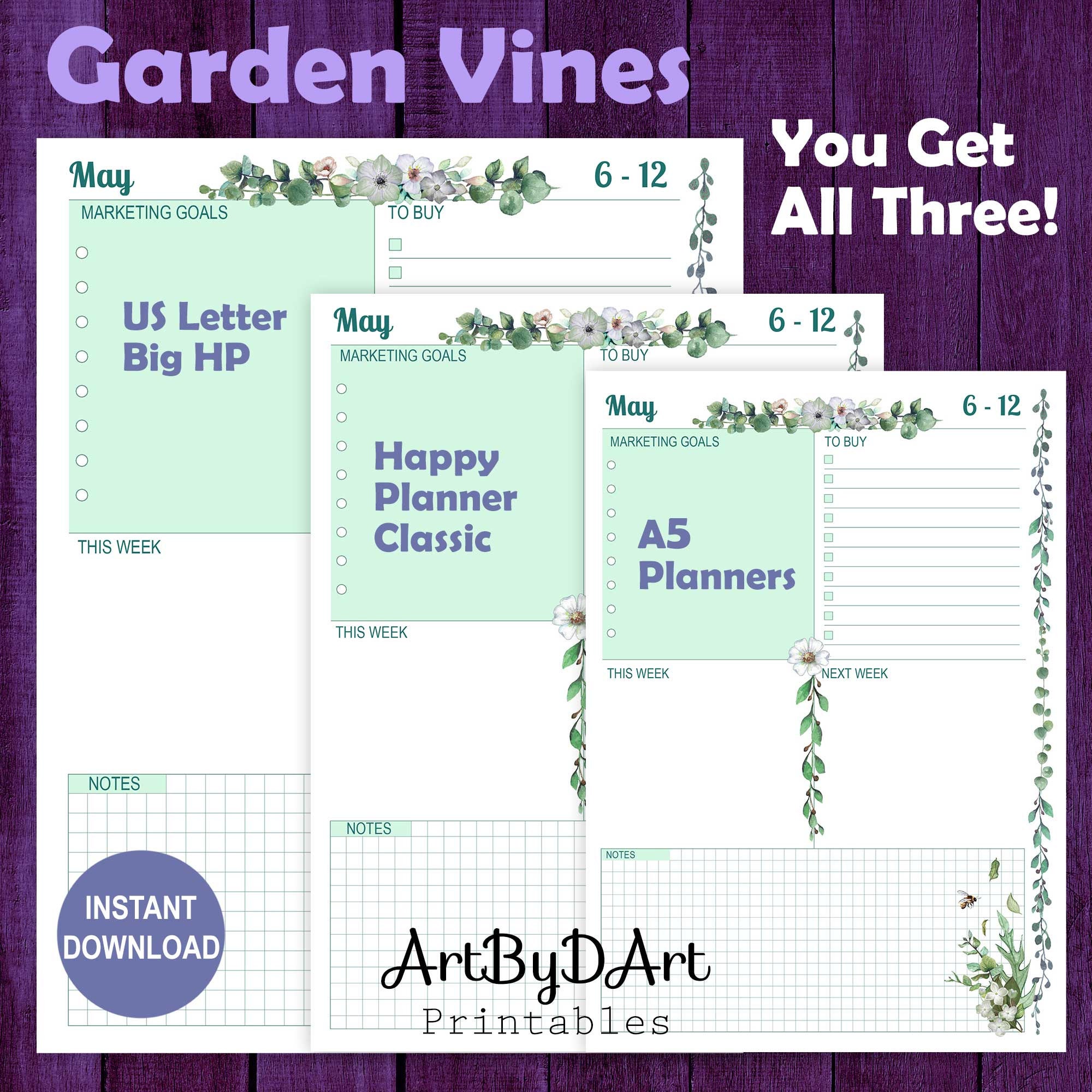 EDITABLE Plant Theme Printable Weekly Dashboard for A5, US Letter, and ...