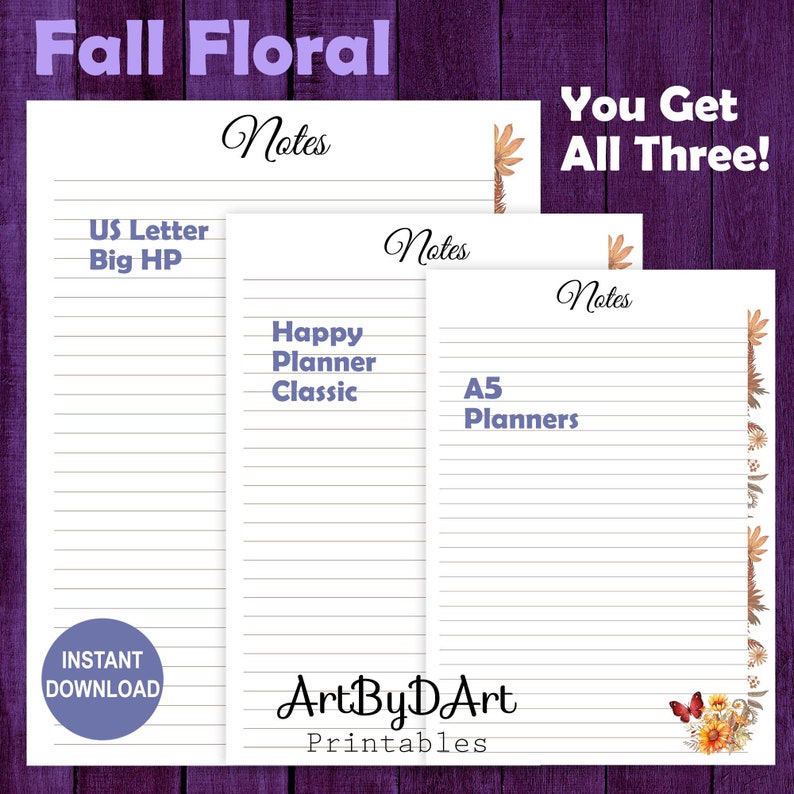 EDITABLE Autumn Theme Printable Divider/cover & Notes for A5, US Letter ...