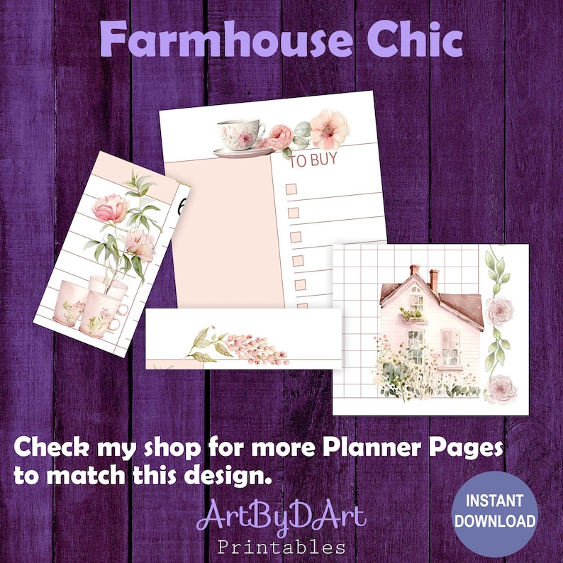 EDITABLE Shabby Chic Theme Printable Weekly Dashboard for A5, US Letter ...