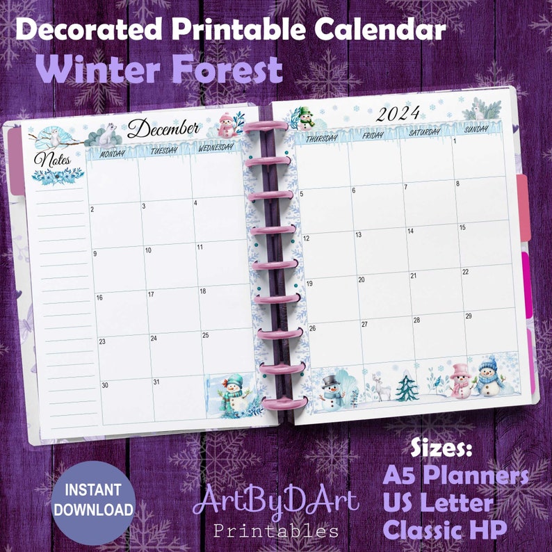 EDITABLE Winter Theme Printable Monthly Calendar for A5, US Letter, and ...