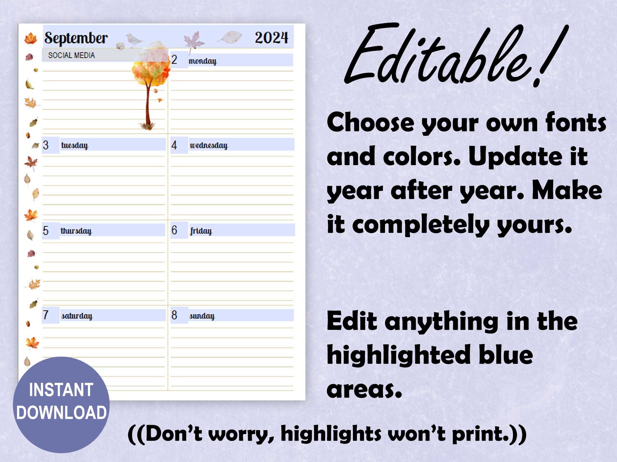 EDITABLE Fall Theme Printable Weekly Dashboard for A5, US Letter, and ...