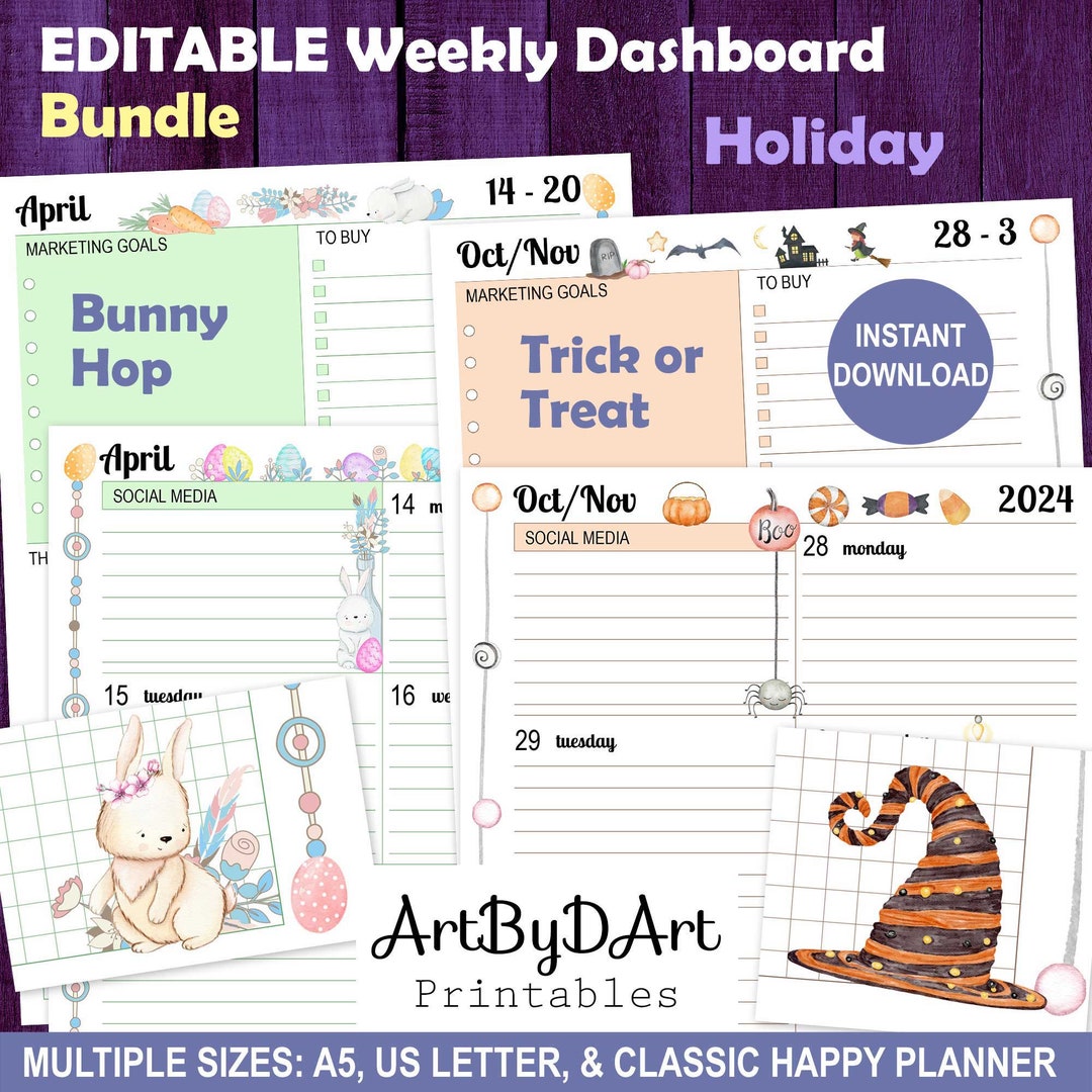 EDITABLE Holiday Theme Printable Weekly Dashboard Bundle, Set of 2 ...