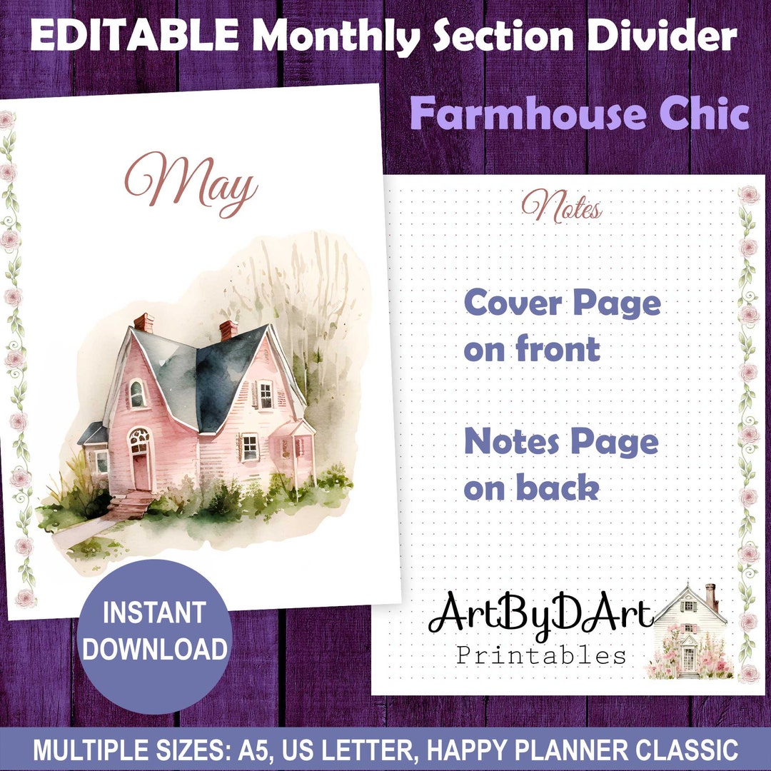EDITABLE Shabby Chic Theme Printable Divider/cover & Notes for A5, US ...