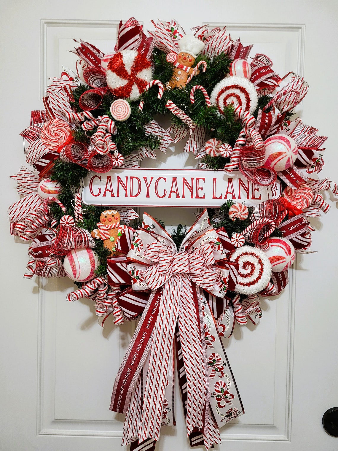 Christmas, Holiday, Candy Cane Wreath for Front Door, Porch or Indoors ...