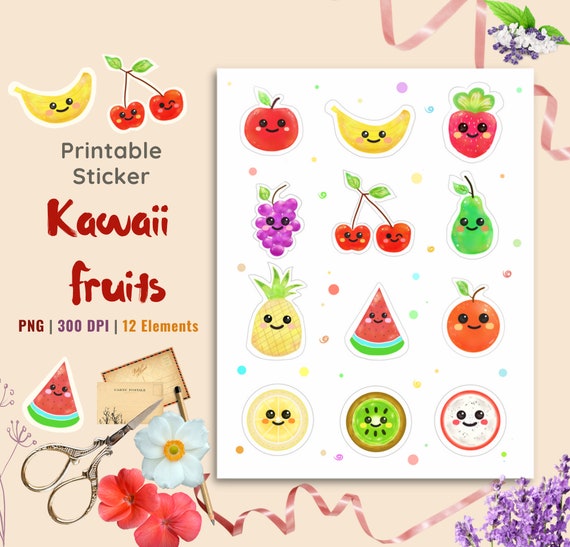 Printable Kawaii Cute Fruit Clipart Digital Fruit Sticker | Etsy