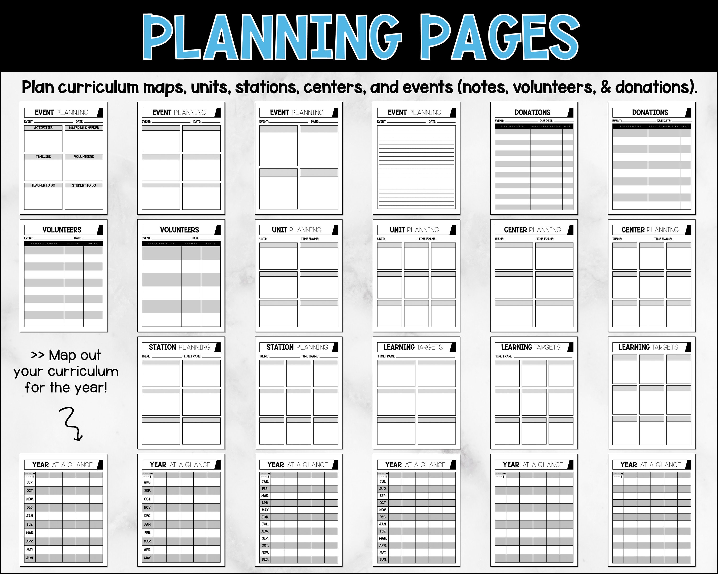 Teacher Planner Binder Black and White // Printable, Download, Insert ...