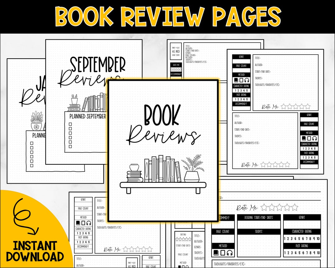 Book Review Pages for Reading Journal // Printable, Download, Dotted ...