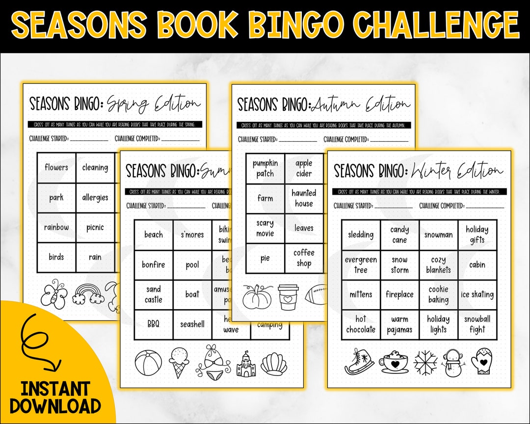 Seasons Book Bingo Reading Challenge // Printable, Download, Dotted ...