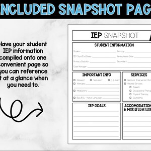 IEP Snapshot Summary Black and White // Special Education, Teacher ...