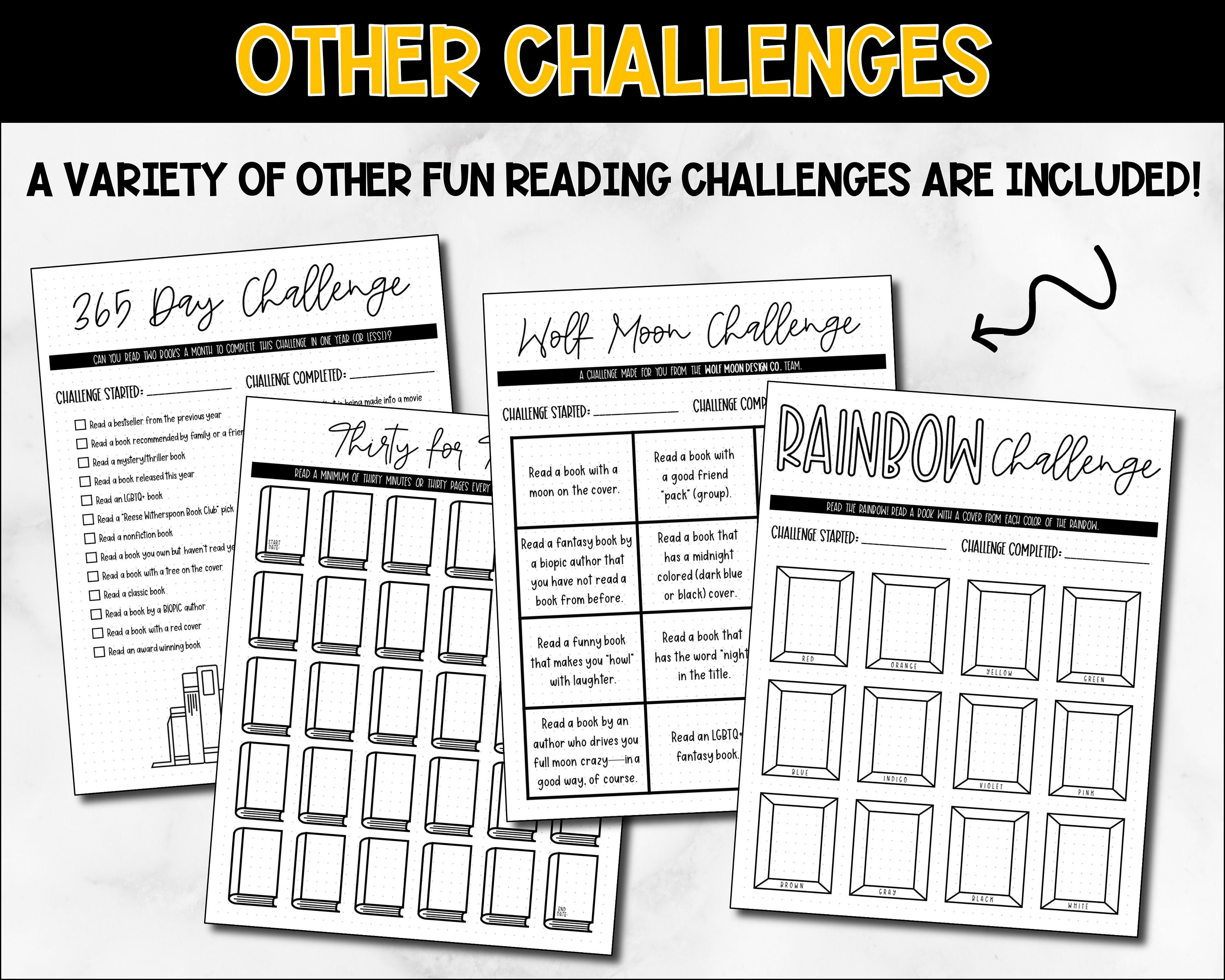 Book Reading Challenges for Reading Journal // Printable - Etsy