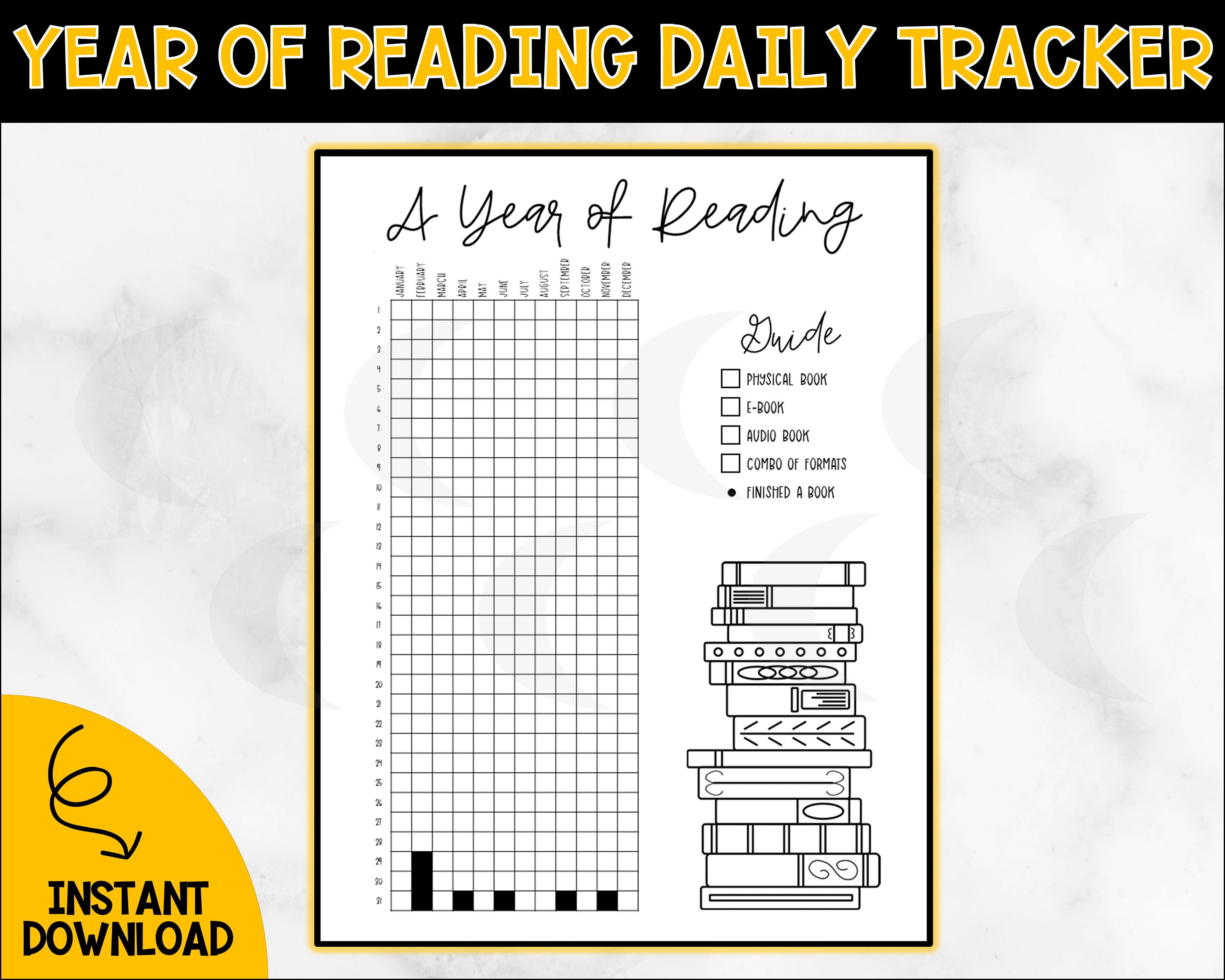Year of Reading Daily Book Tracker for Reading Journal Planner - Etsy