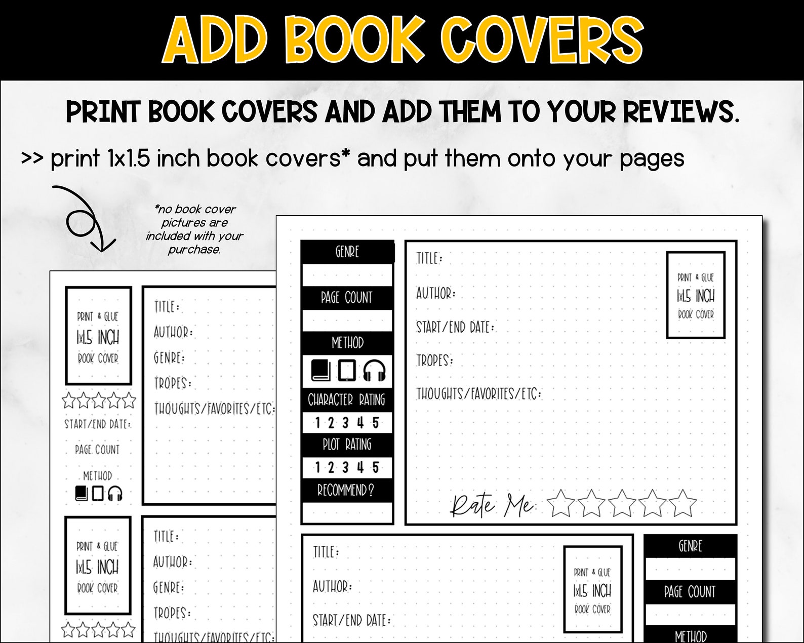 Book Review Pages for Reading Journal // Printable, Download, Dotted ...