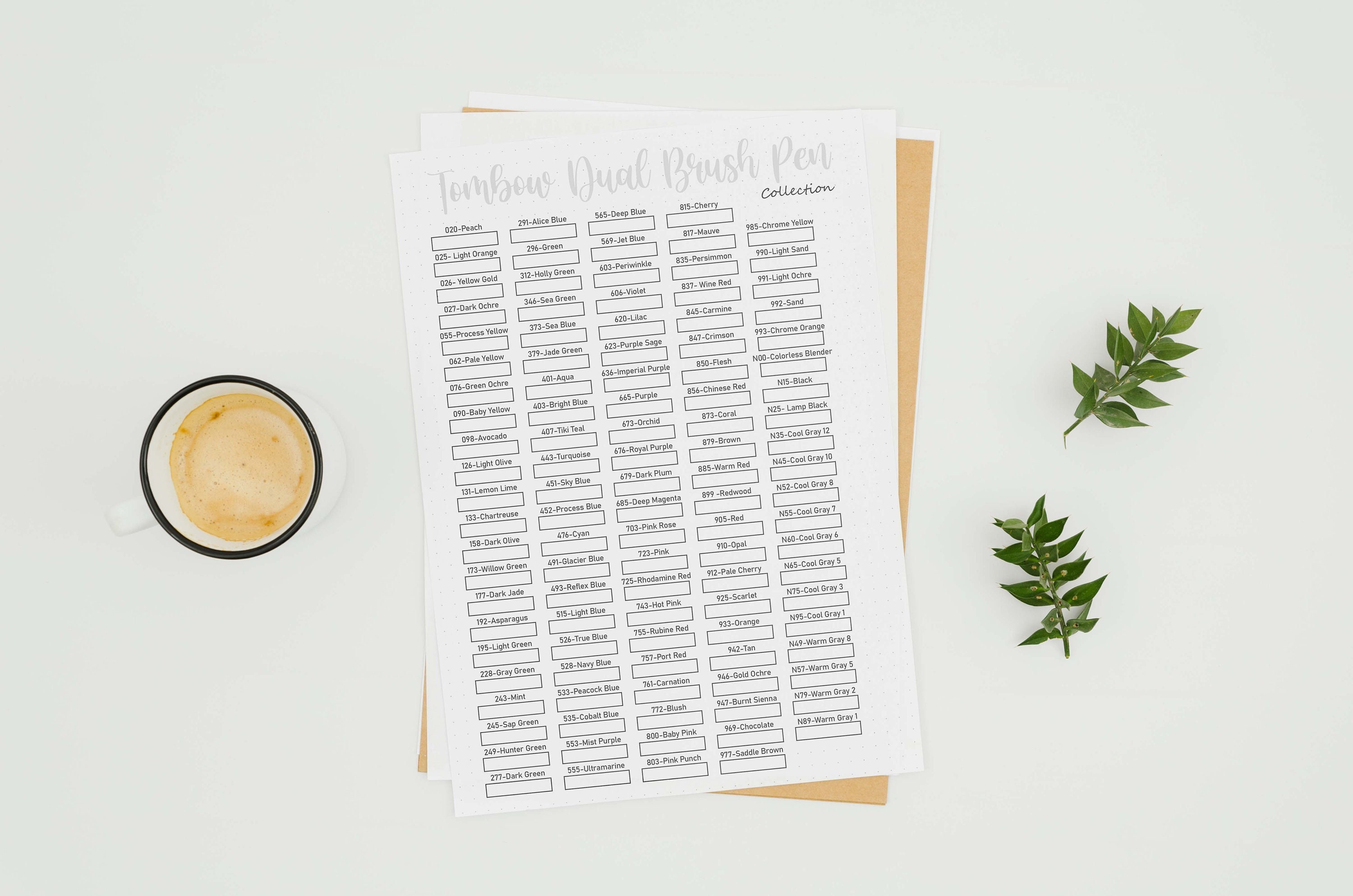 Tombow Swatches, Tombow Marker Pen 108 Swatch, Color Chart, A4, A5 ...