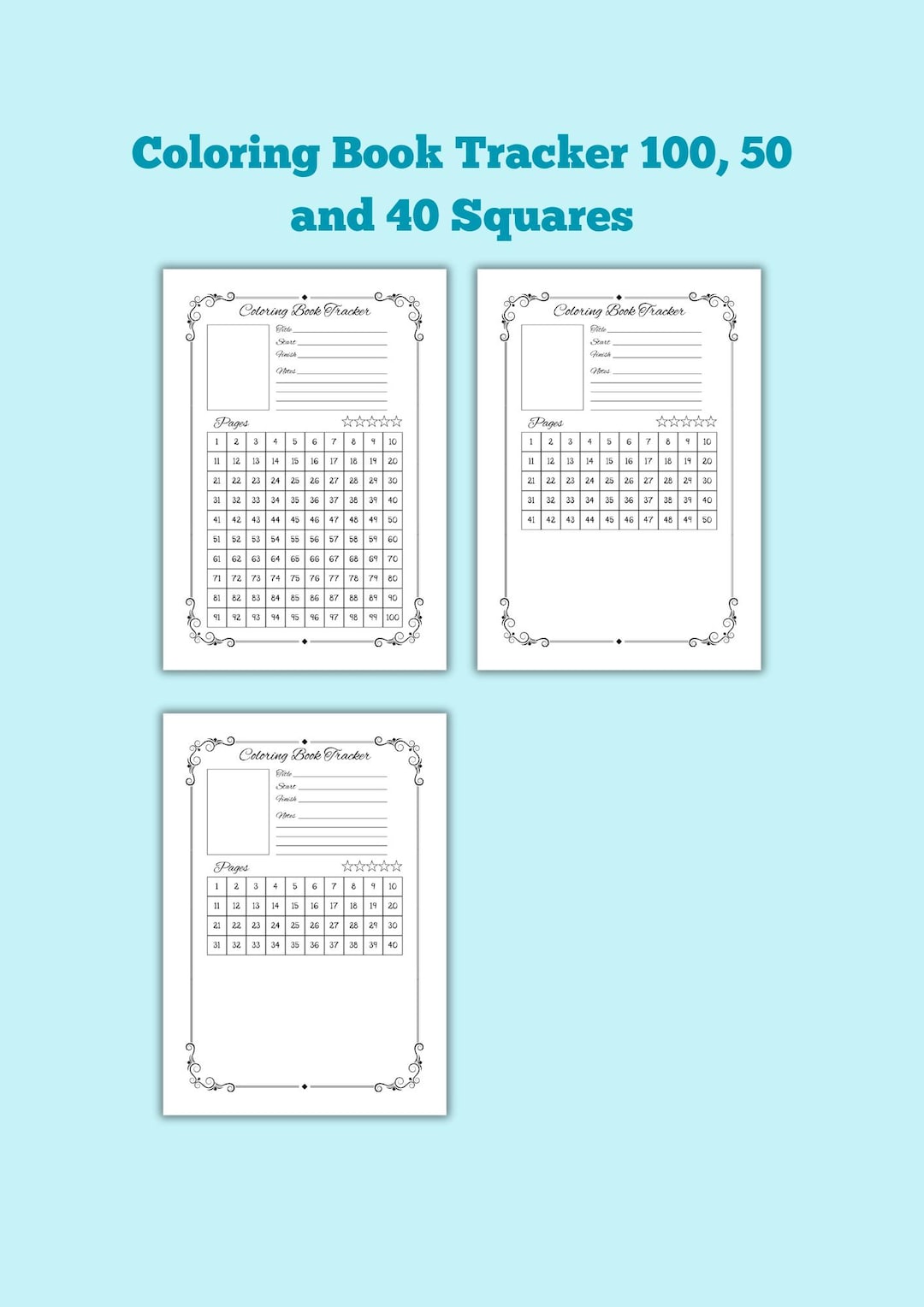 Coloring Book Tracker 100, 50 and 40 Squares - Coloring Tracker ...