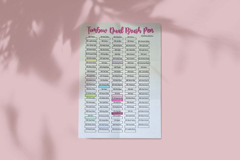 Tombow Swatches, Tombow Marker Pen 108 Swatch, Color Chart, A4, A5 ...