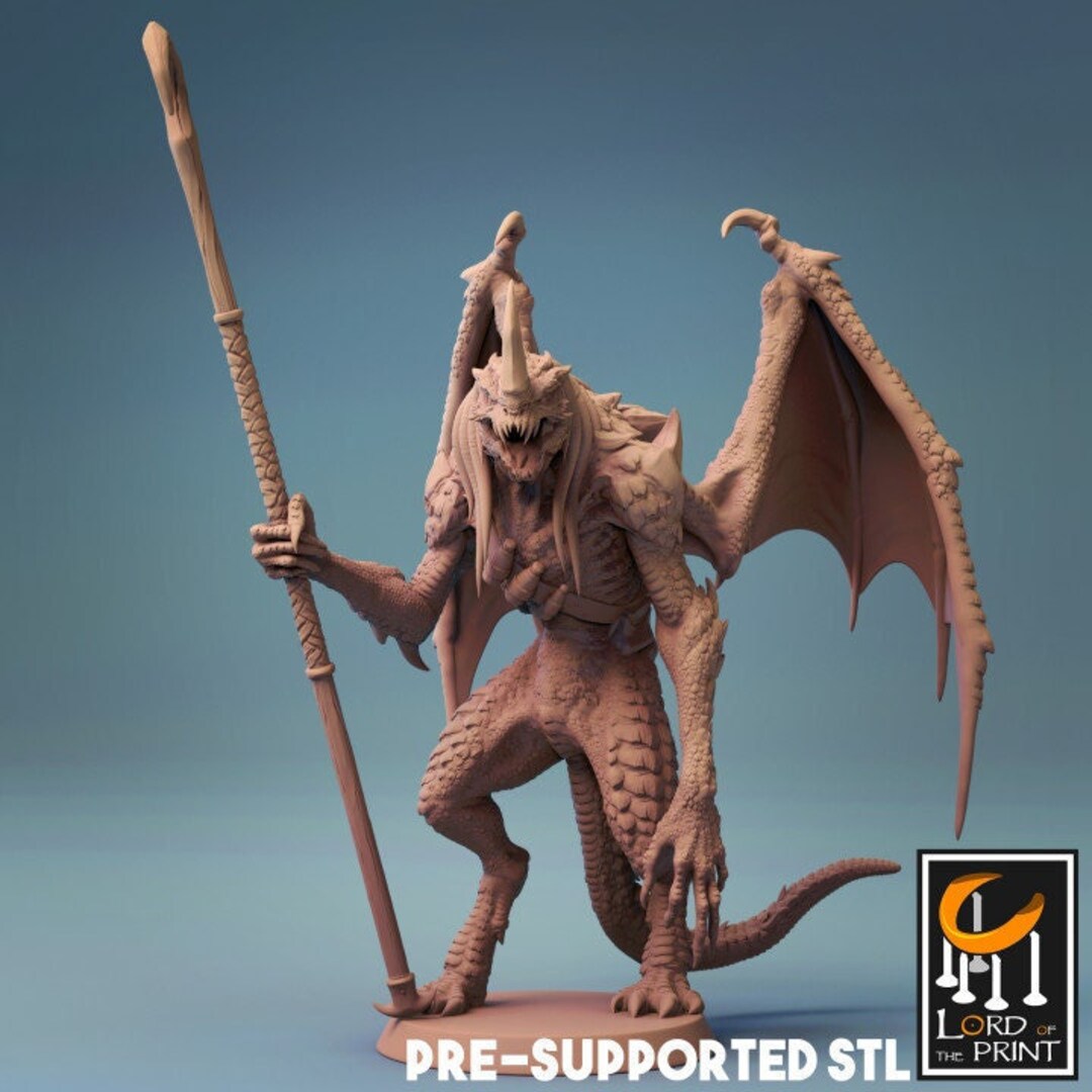 Abishai Warrior With Staff Miniature for Dungeons and Dragons Tabletop ...