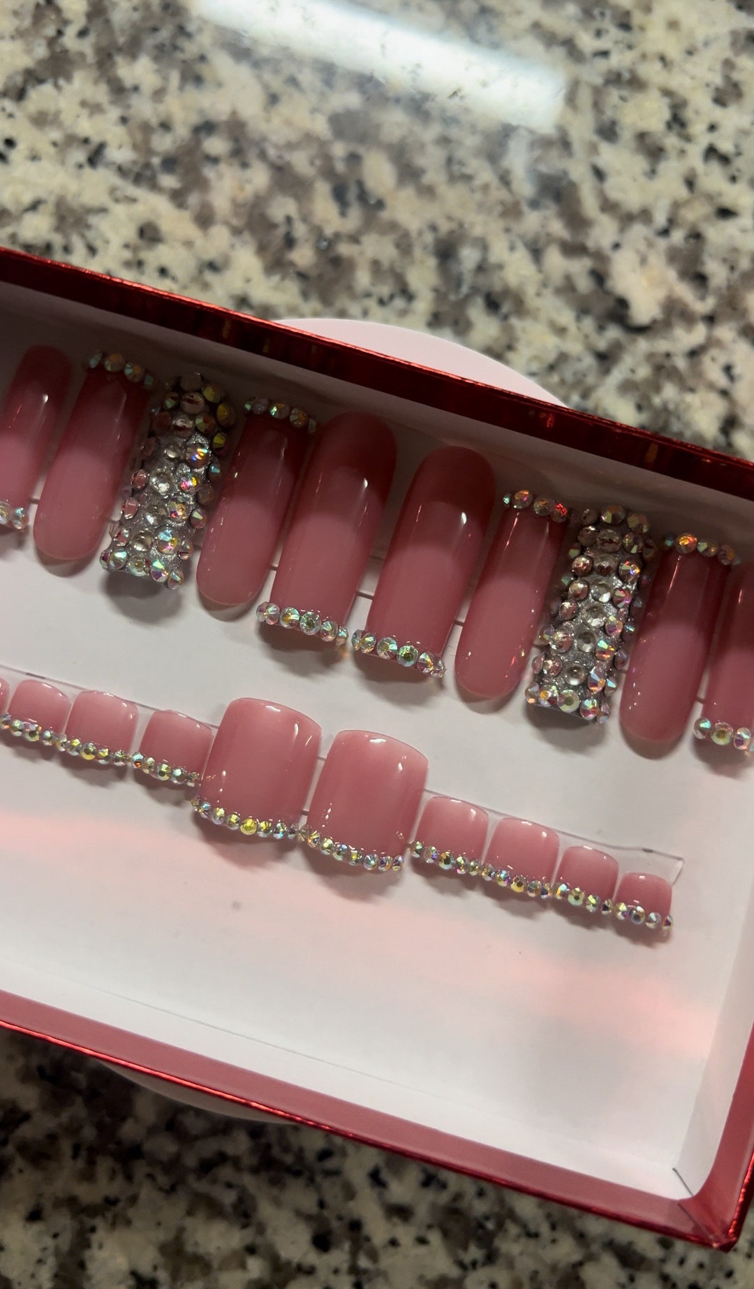 Rhinestone Press on Nails Toes Glue on Toe Nails 20 Piece Nail Set ...