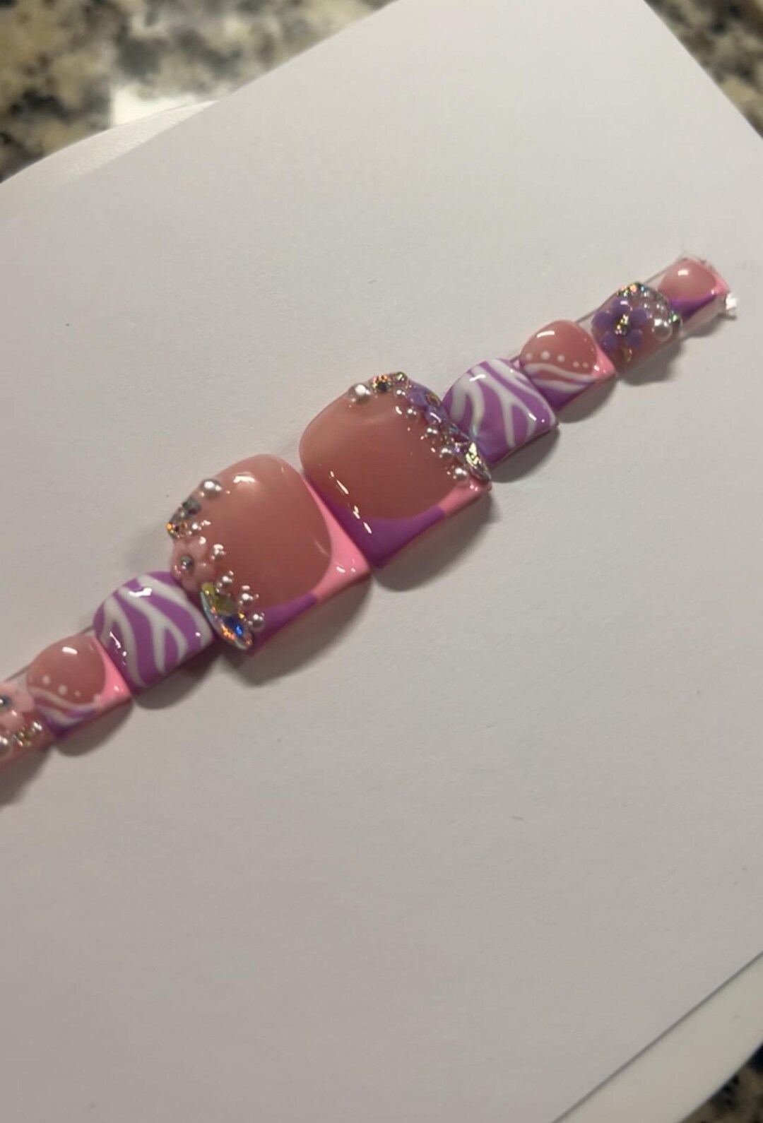 Press on Toe Nails, Custom Toe Nails, Pink Purple Gel Nails, Glue on ...