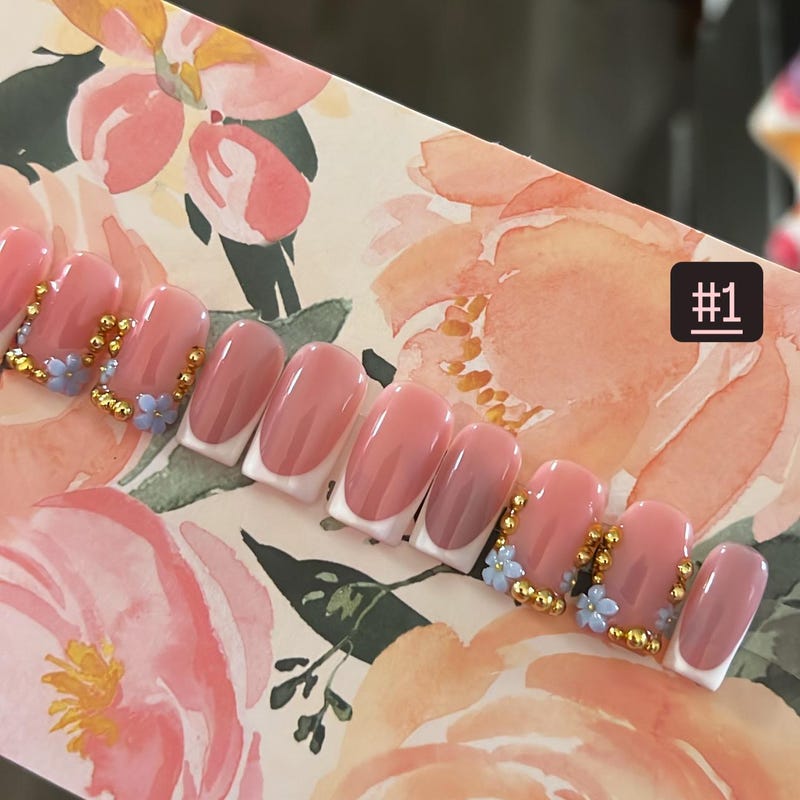 French Tip Nails With Charms - Etsy