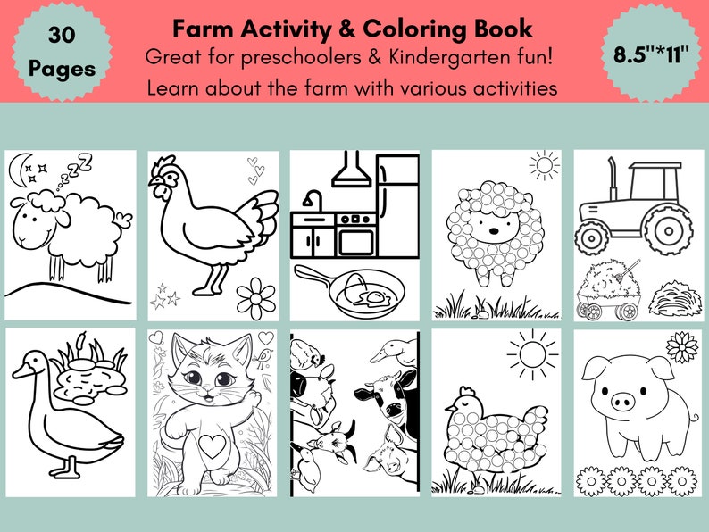 Playful Farm Preschool Coloring Pages Instant Download Homeschool ...