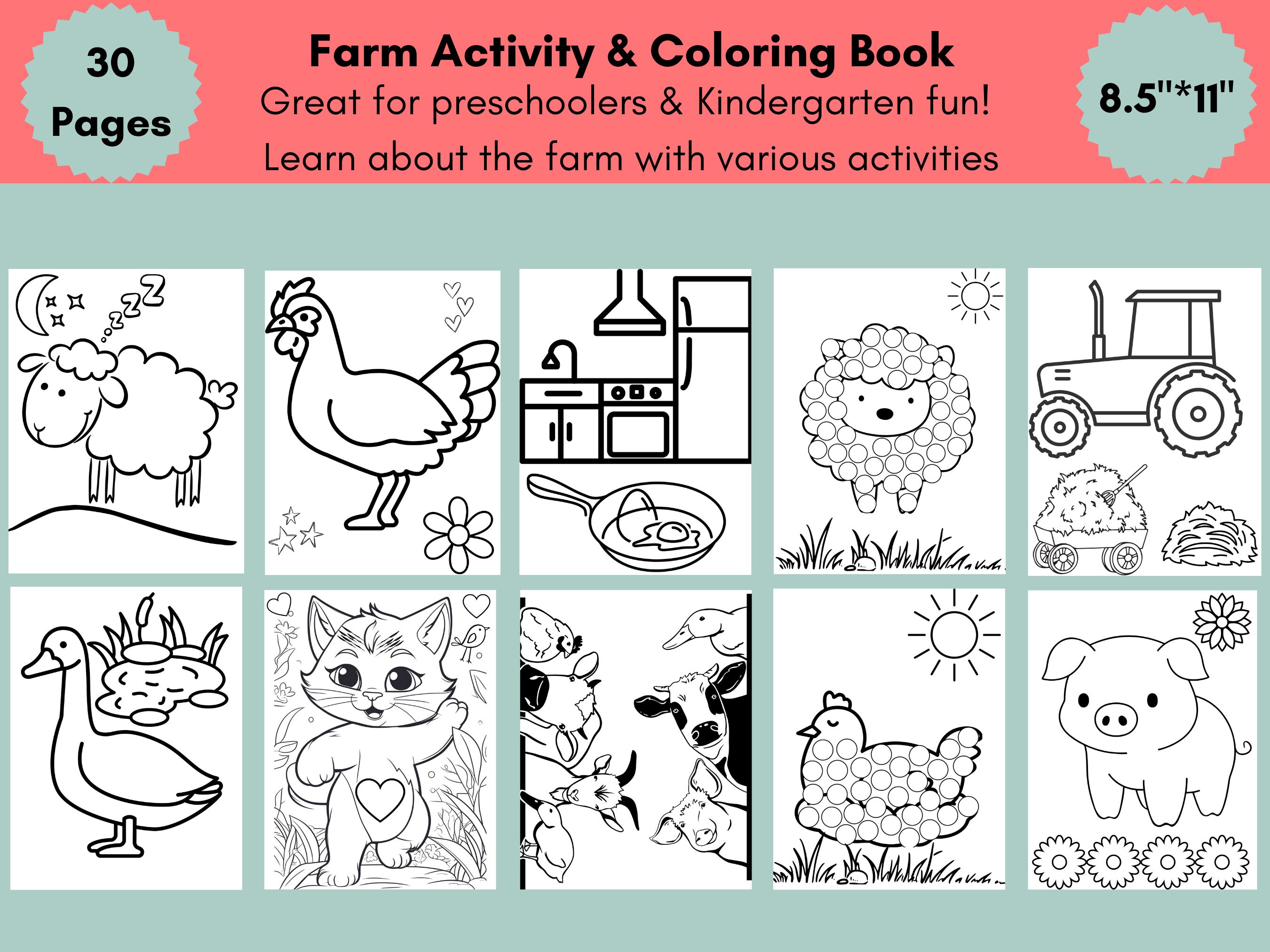 Playful Farm Preschool Coloring Pages - Instant Download Homeschool ...