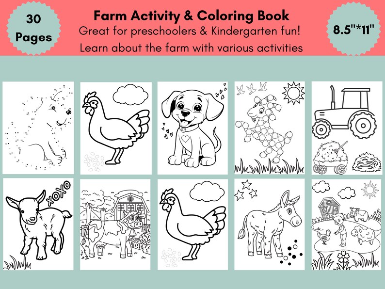 Playful Farm Preschool Coloring Pages Instant Download Homeschool ...