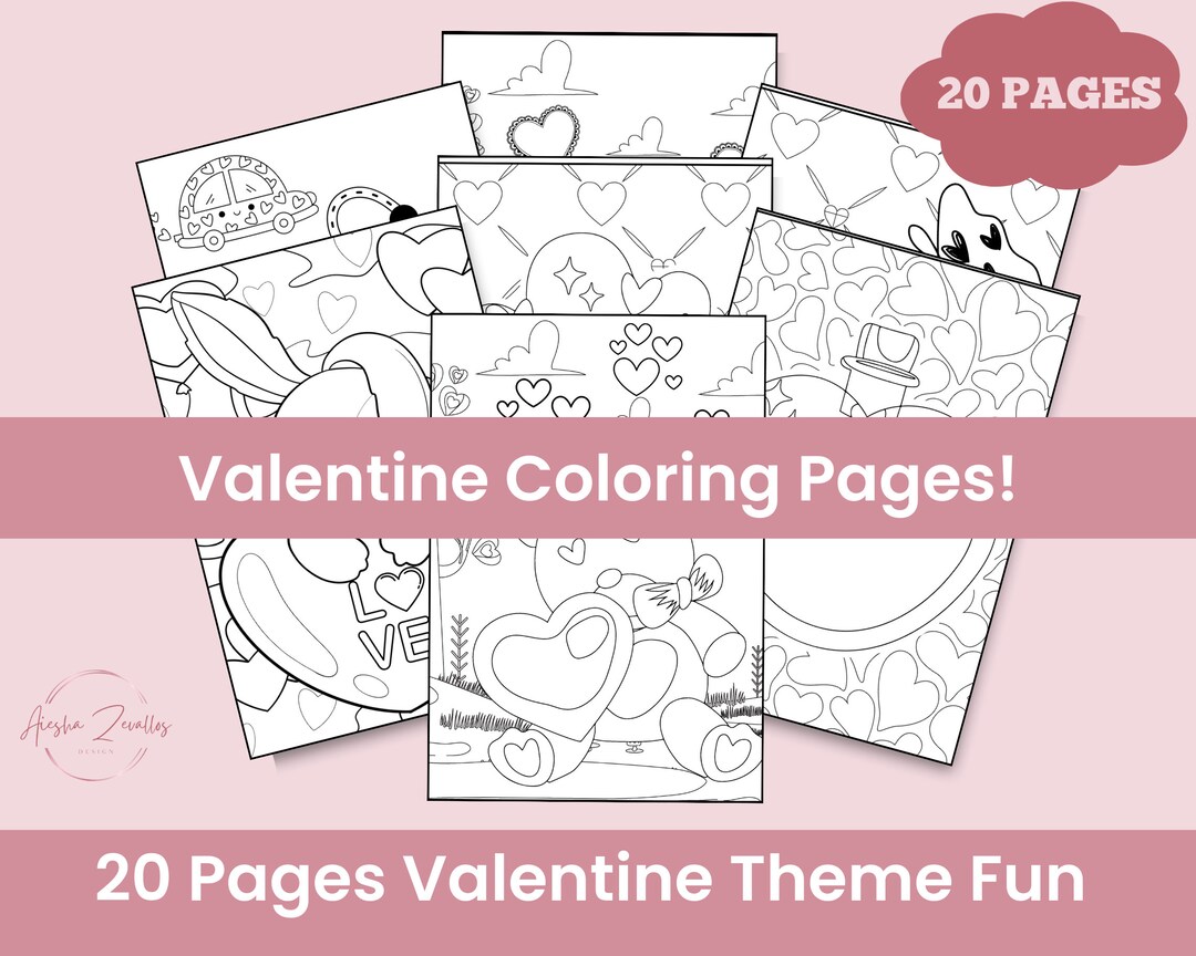 Valentine Coloring Activity Pack 20 Page Coloring Book for Kids ages 4 ...