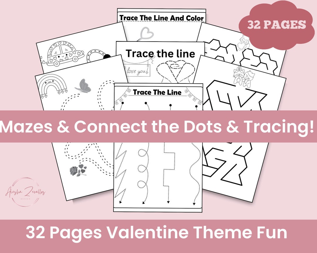 Valentine Maze, Connect the Dots & Tracing Lines Activity Bundle Pack ...