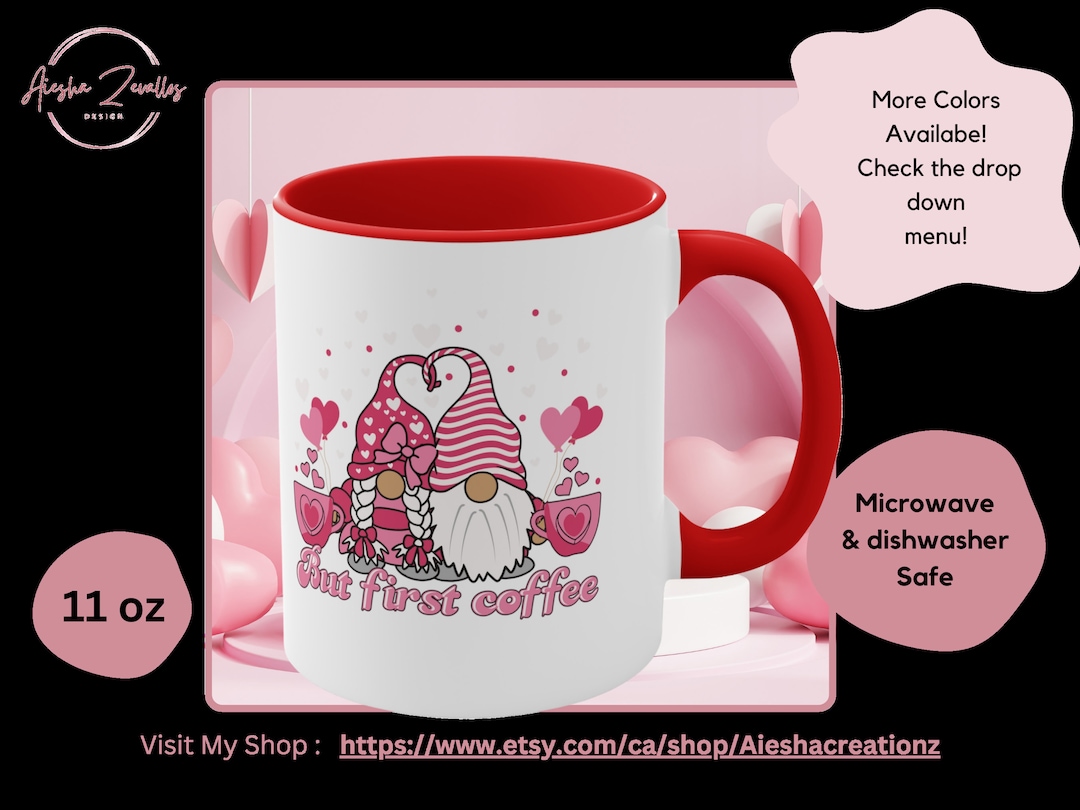 Gnome Valentine Coffee Mug Cute Gonk Gnome 'but First Coffee' Vday ...