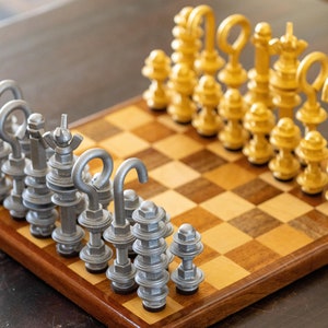 Stunning Handmade Metal Nut and Bolt Chess Set With Custom Reclaimed ...