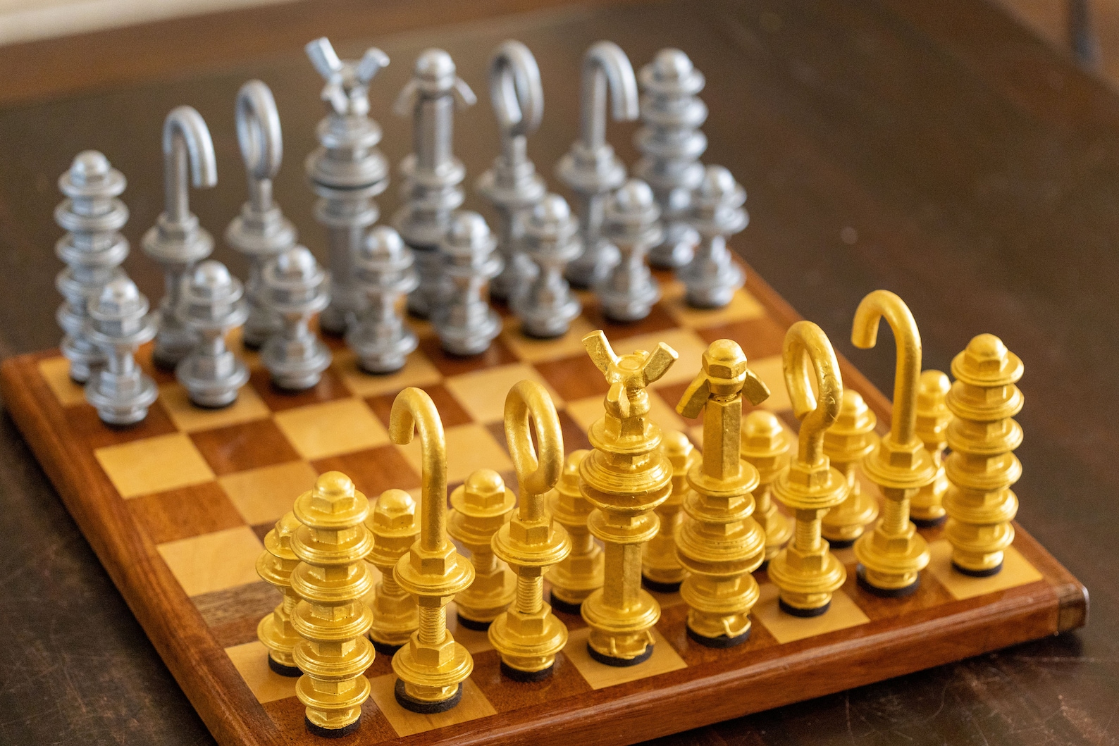 Stunning Handmade Metal Nut and Bolt Chess Set With Custom Reclaimed ...