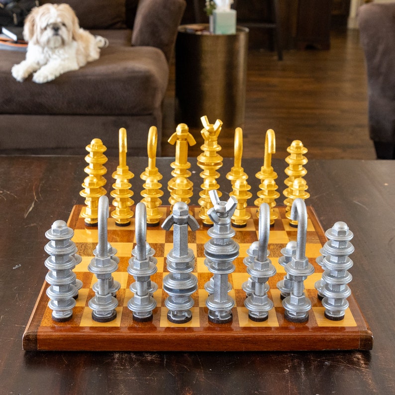 Stunning Handmade Metal Nut and Bolt Chess Set With Custom Reclaimed ...