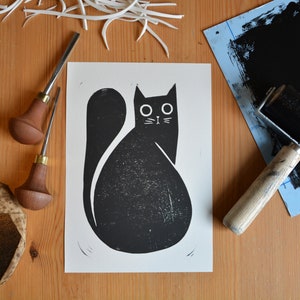 Linocut Cat "allround Cat" Linoprint - Etsy