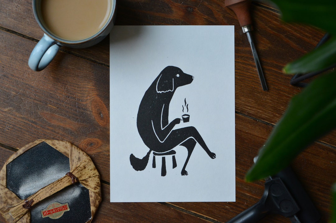 Linolschnitt "dog & bean" Linoldruck - Etsy.de
