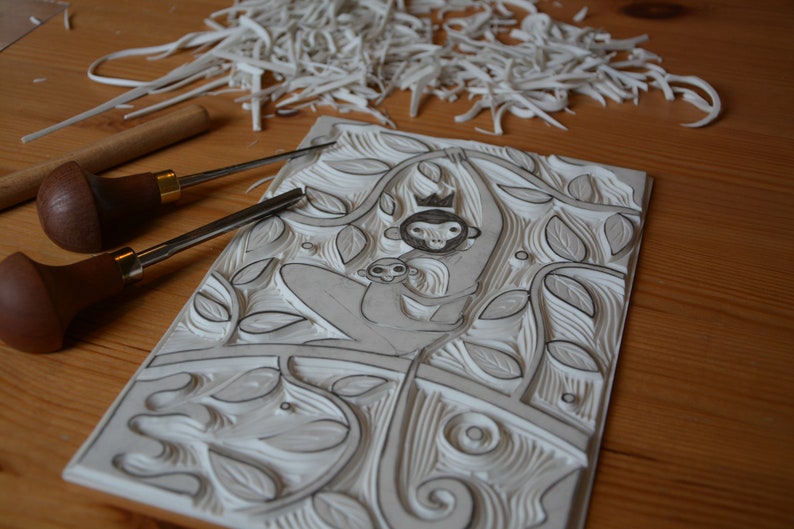Linocut "monkey Mama" Linoprint - Etsy