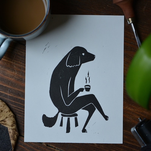 Linocut dog & Bean Linoprint - Etsy
