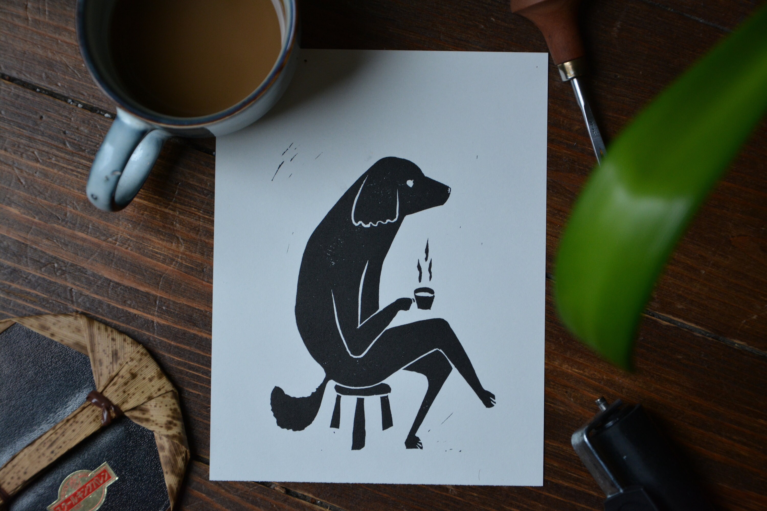 Linocut dog & Bean Linoprint - Etsy