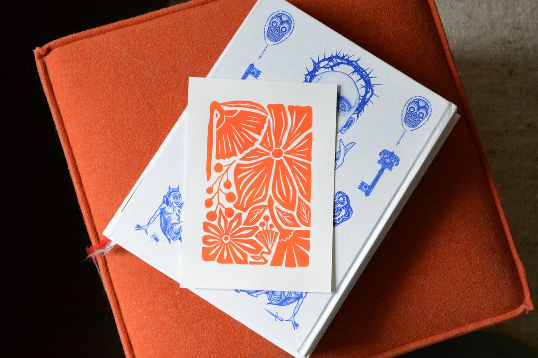Linocut orange Flowers Linoprint - Etsy
