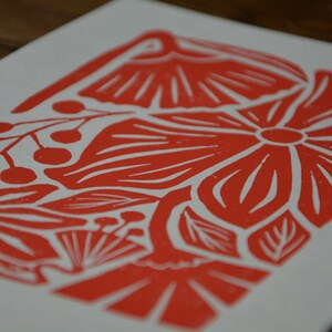 Linocut "red Flowers" Linoprint, A5, Pure White Paper - Etsy