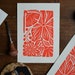 Linocut "red Flowers" Linoprint, A5, Pure White Paper - Etsy