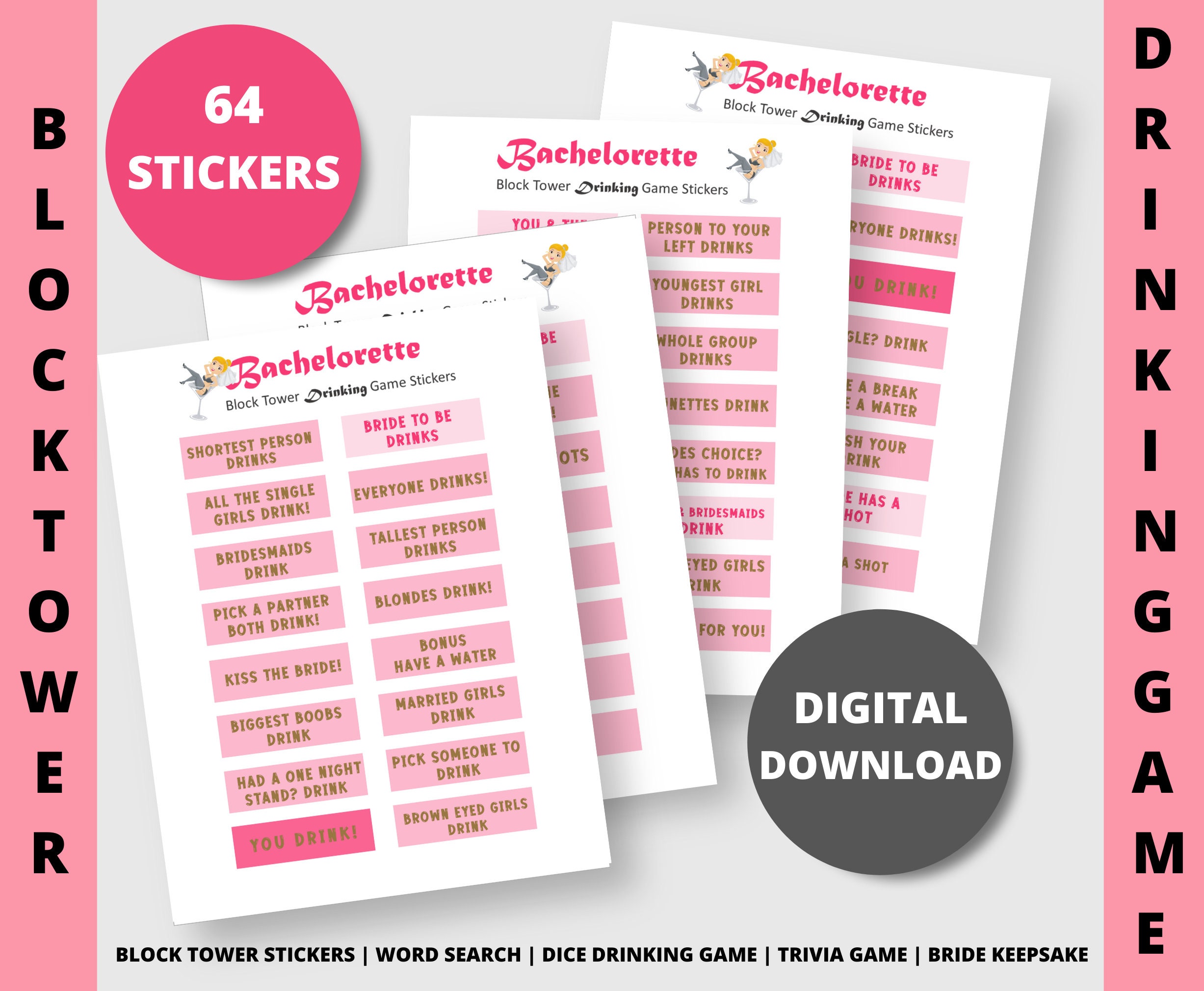 Bachelorette Party Game Bundle, Bachelorette Jenga, Hen Party Games ...