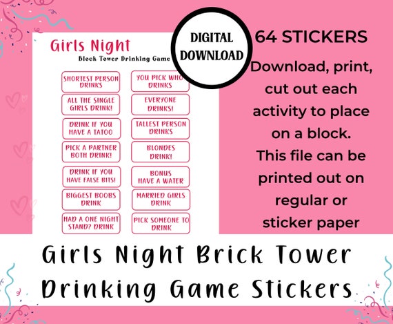 Girls Night Jenga Drinking Party Game Instantly Download & - Etsy
