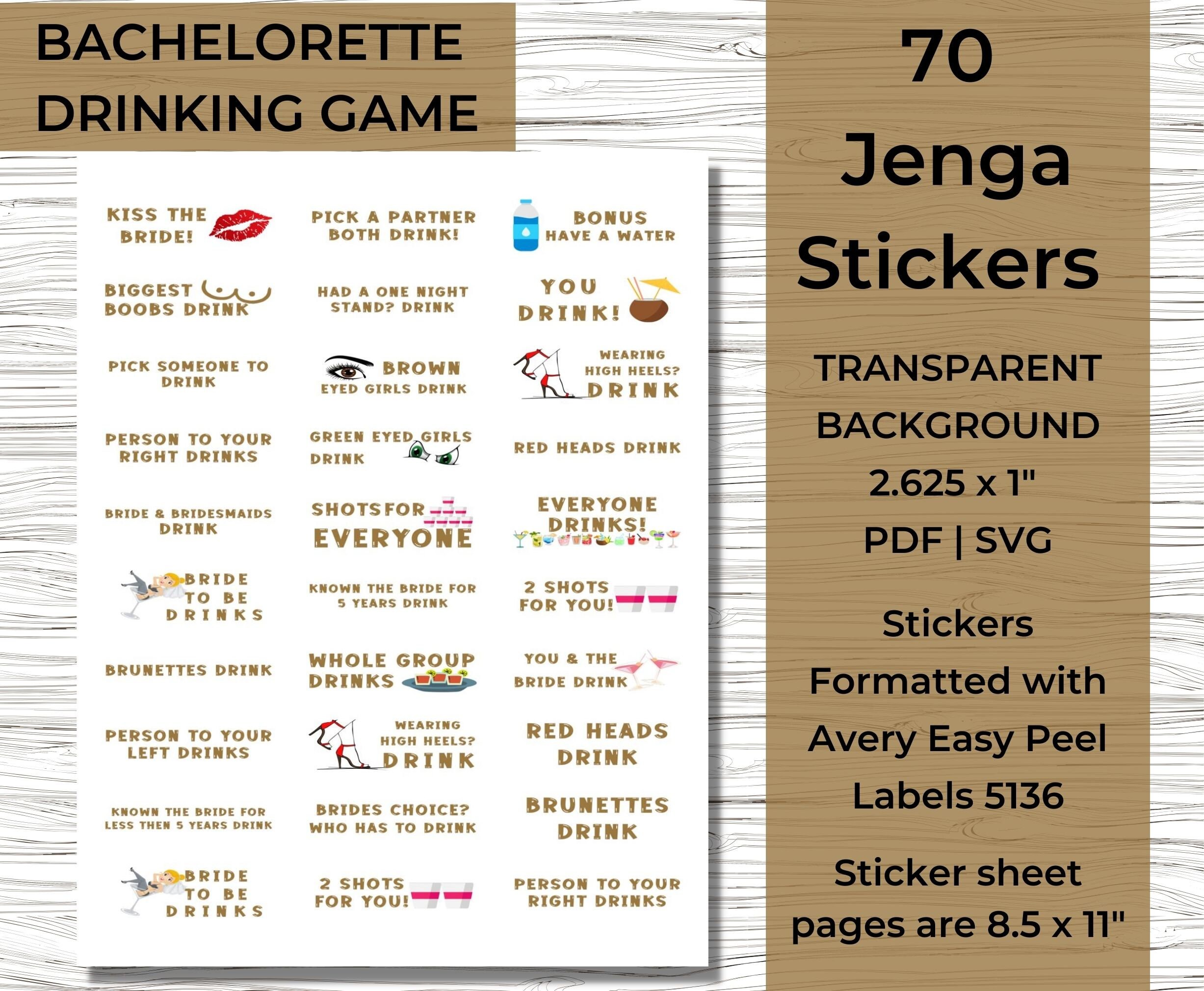 Bachelorette Jenga Drinking Game 70 Stickers Transparent - Etsy Canada