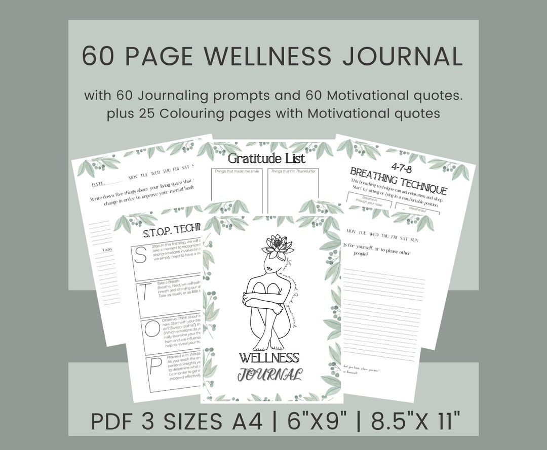 Wellness Journal With Prompts | Self Care Journal | Gratitude Journal ...