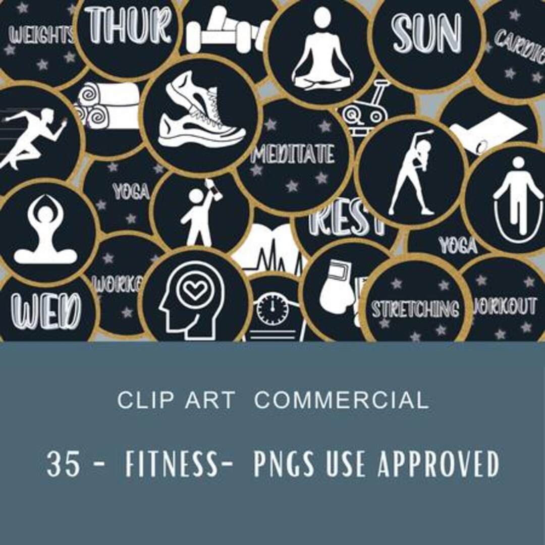 Fitness Clip Art Bundle | 35 PNG Wellness & Workout Graphics ...