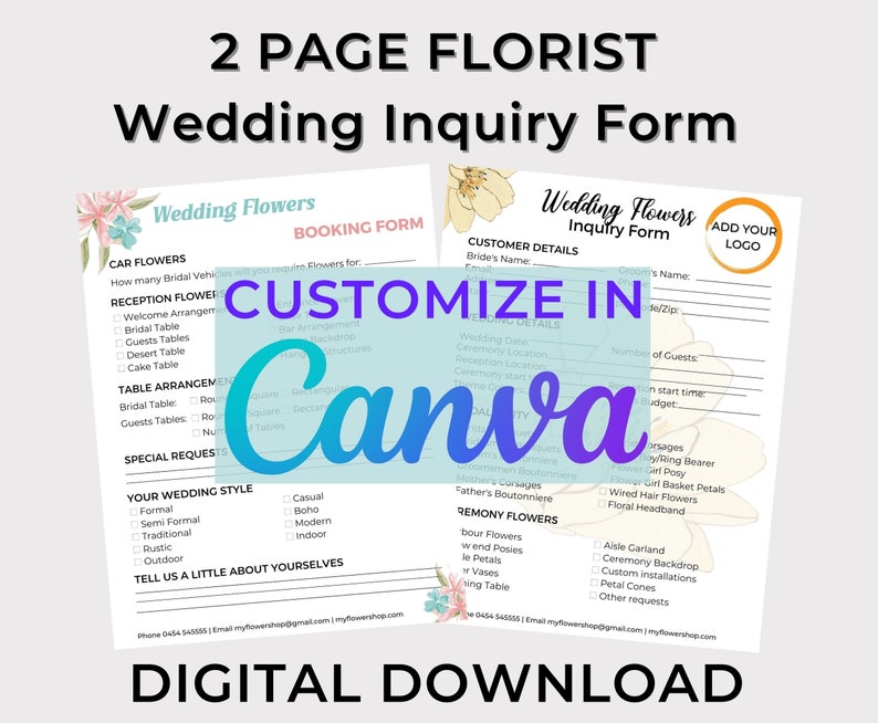 Florist Wedding Inquiry Form Template | Editable in Canva ...