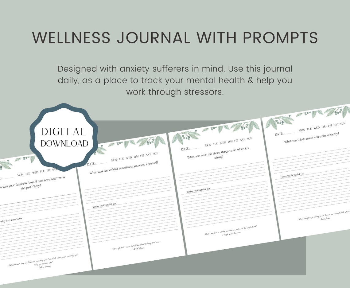 Wellness Journal With Prompts Self Care Journal Gratitude - Etsy